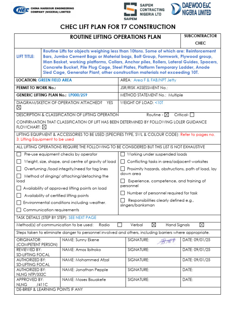 Routine Lifting Plan for NPT/FAB Jetty | PDF | Materials | Civil ...