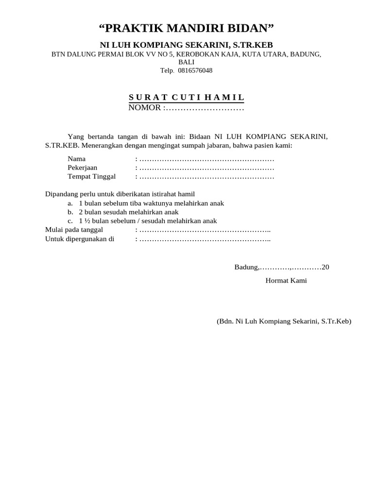 Surat Cuti Hamil | PDF