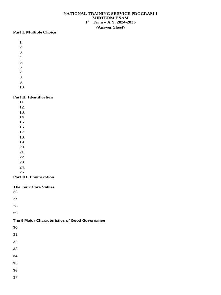 Nstp1 Midterm Exam Answer Sheet Pdf