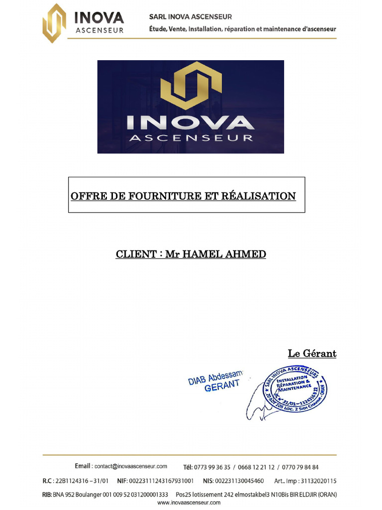Devis pour ascenseur - Mr Hamel | PDF | Ascenseur | Véhicules