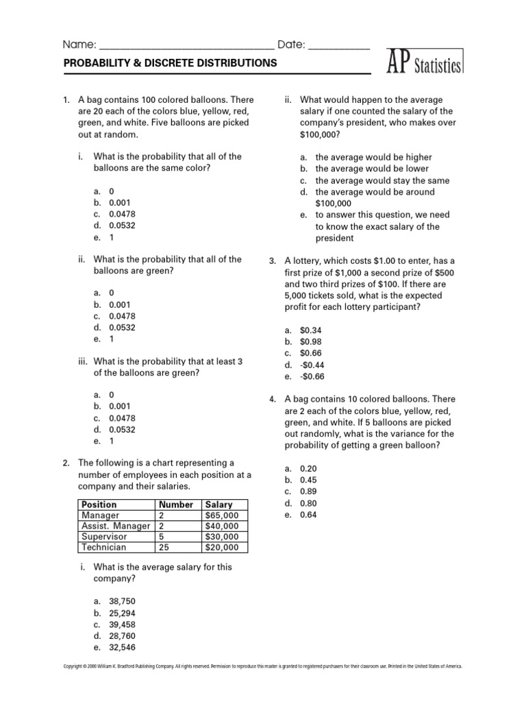 Ap Stats Probability Discrete Distributions | PDF | Probability ...