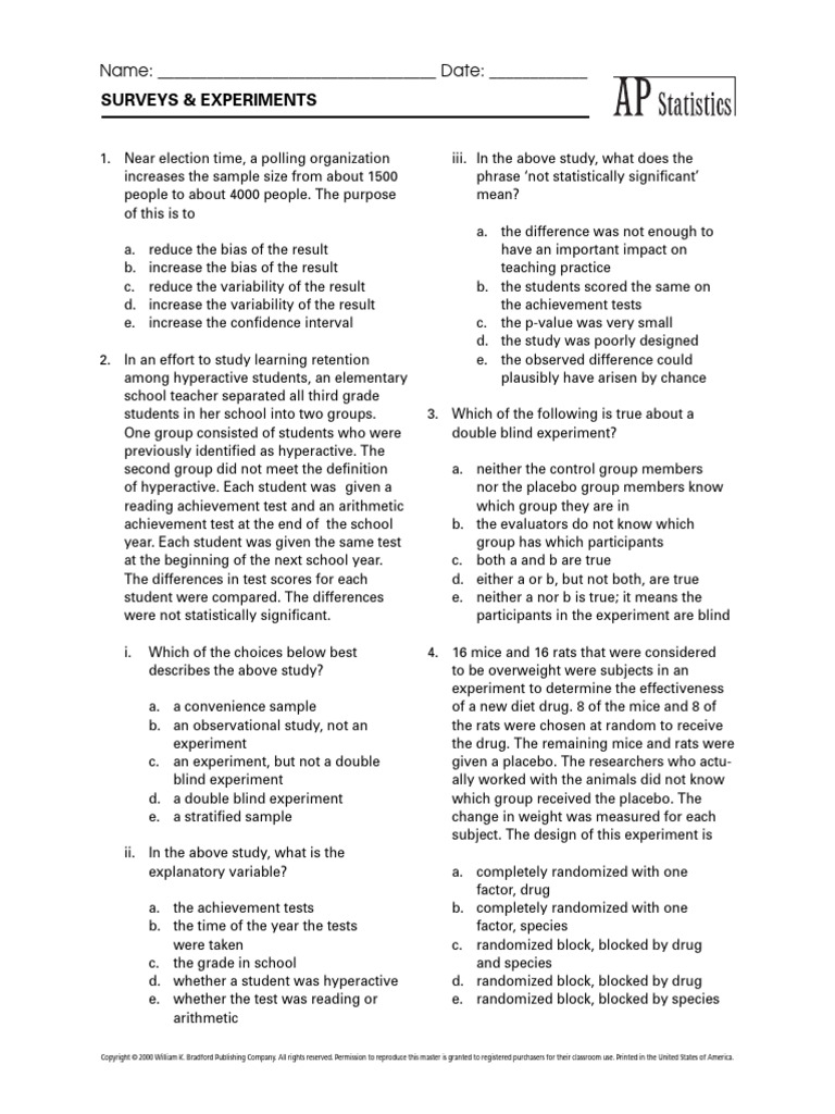 Ap Stats Surveys and Experiments | PDF | Experiment | Sampling (Statistics)
