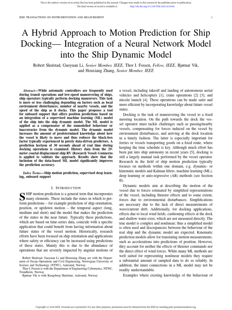 A Hybrid Approach To Motion Prediction For Ship Docking - Integration ...