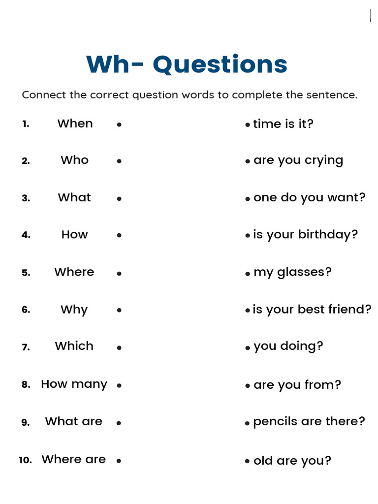 Wh- Questions Practice Worksheet | PDF