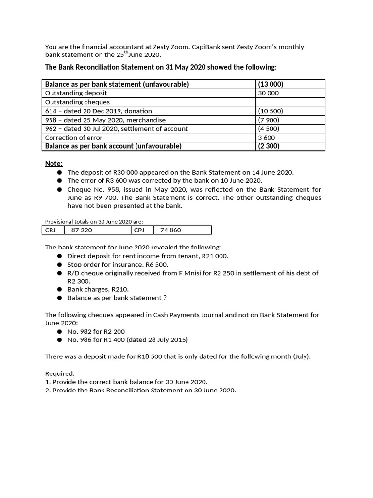 Bank Recon Example and Solution To Print | PDF | Banks | Cheque