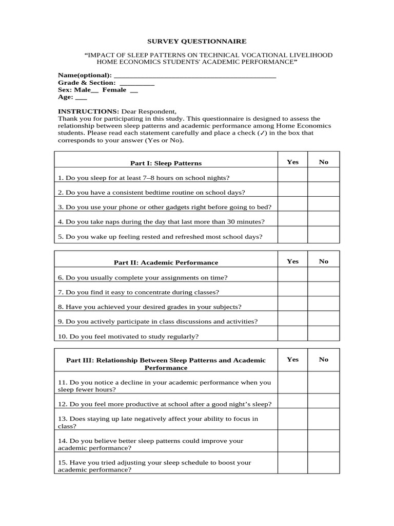 Survey Questionnaire | PDF