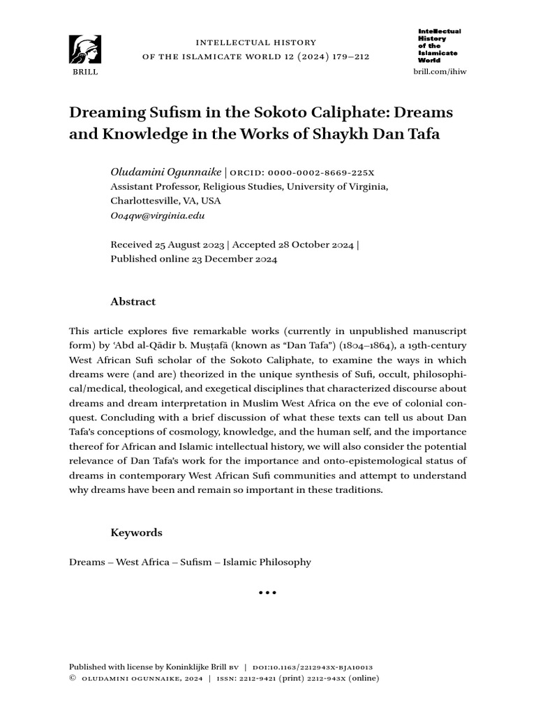 Dreaming Sufism in The Sokoto Caliphate. Dreams and Knowledge in The ...