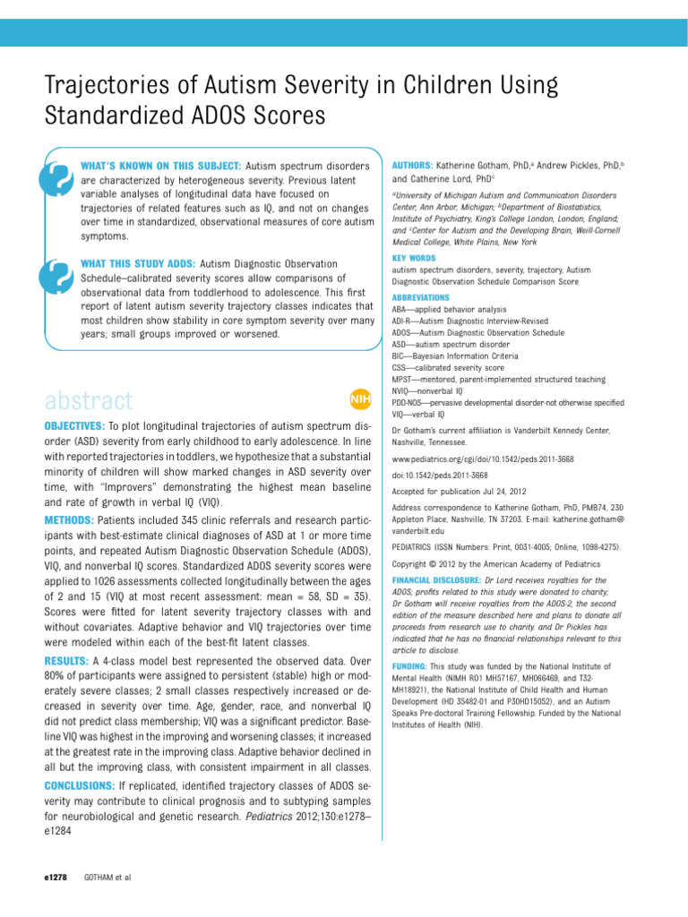 Lord Et Al., 2012 - Longitudinal - 2-17 Anys - TEA | PDF | Autism ...