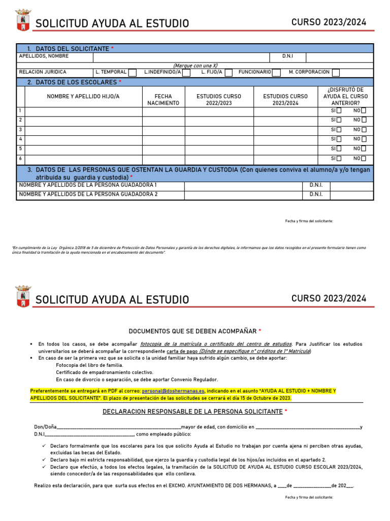Modelo Solicitud Ayuda Estudios 2023 2024 | PDF | Documento de identidad | Justicia