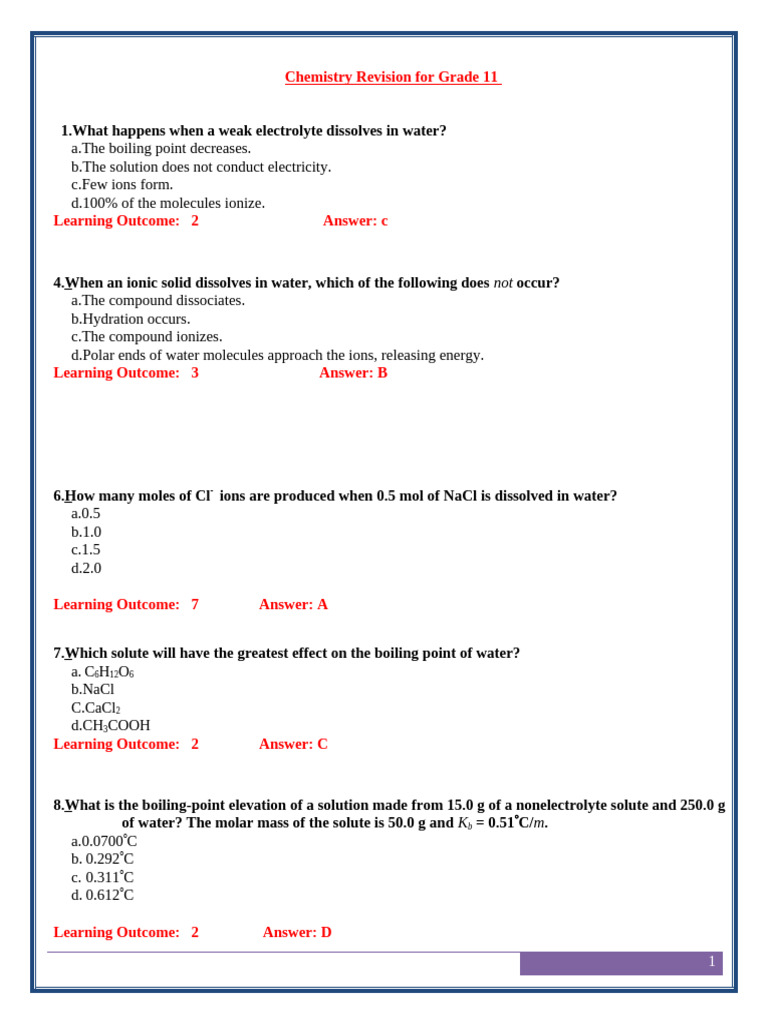 Chemistry Revision For Grade 11 | PDF | Acid | Reaction Rate