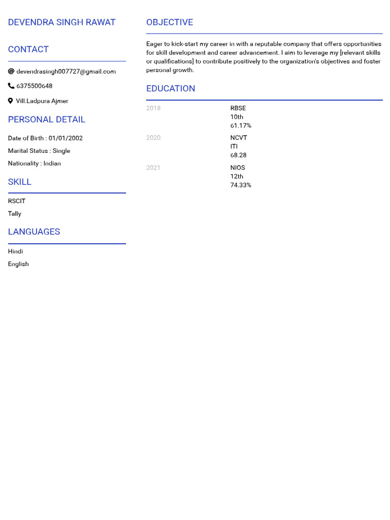 Devendra Singh Rawat - Resume Overview | PDF