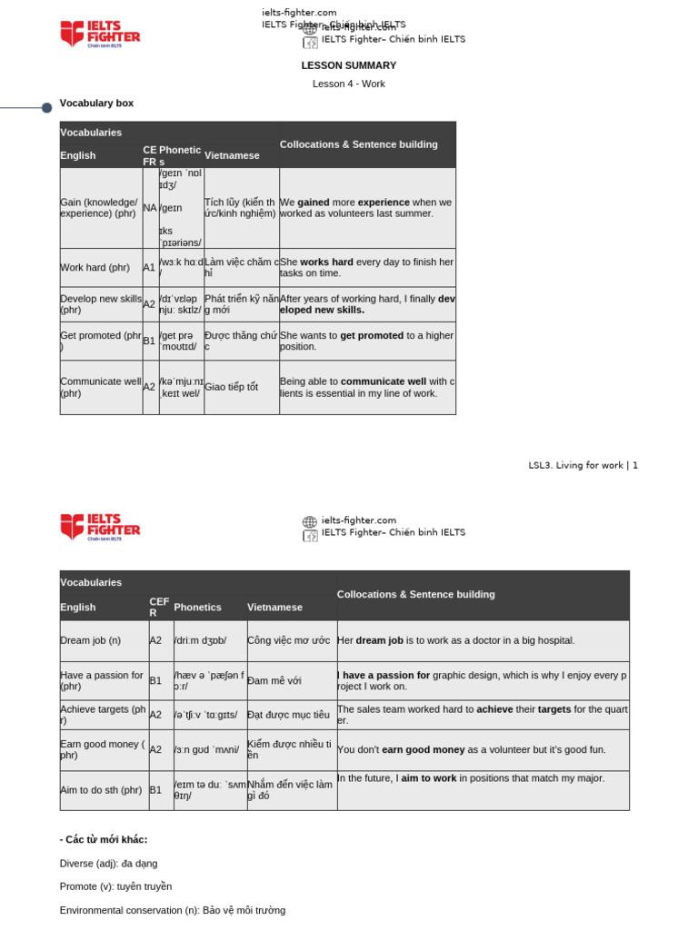 (L4) Lesson Summary - Lesson 4. Work | PDF