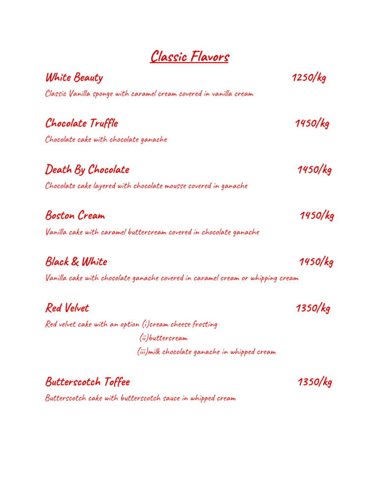 Menu (Cakes)PDF | PDF | Cakes | Caramel