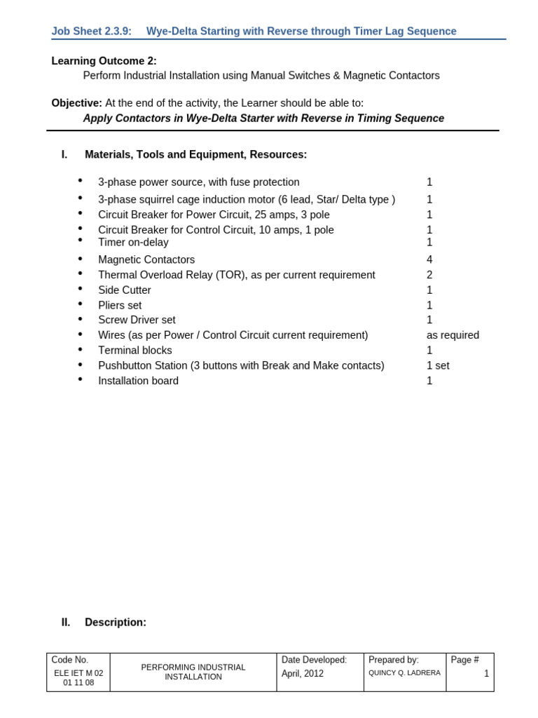 LO2_2.3.9 Job Install Wye Delta Control with Reverse,Timer Lag | PDF ...