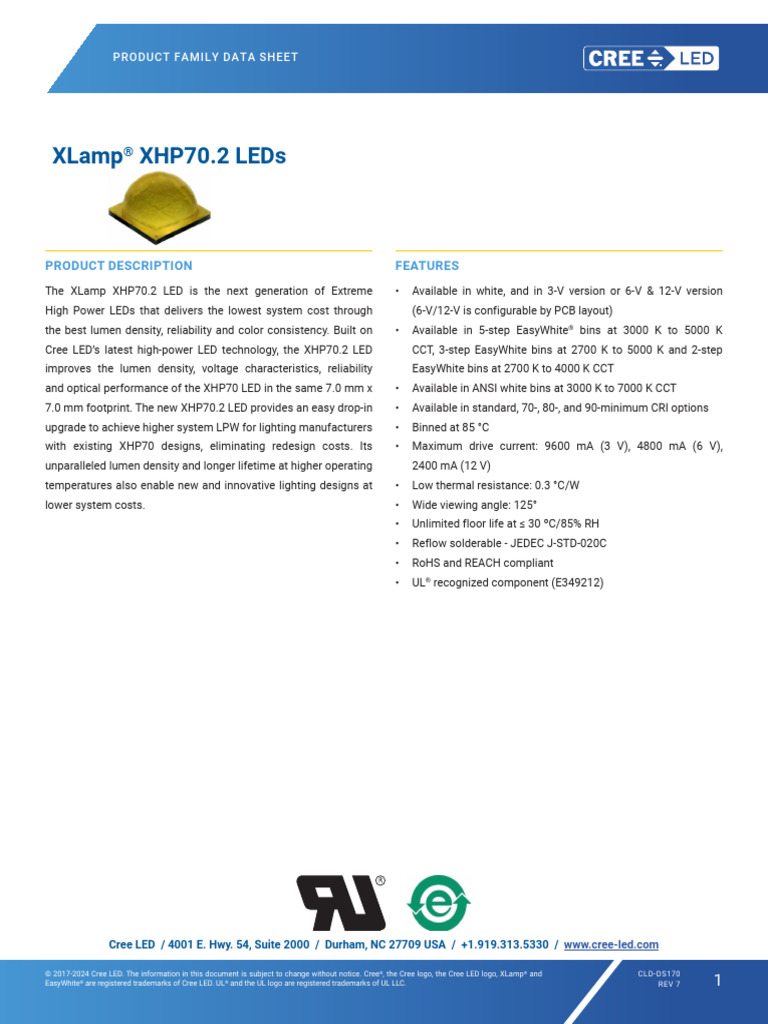 XLamp-XHP70.2 | PDF | Electrical Resistance And Conductance | Light ...