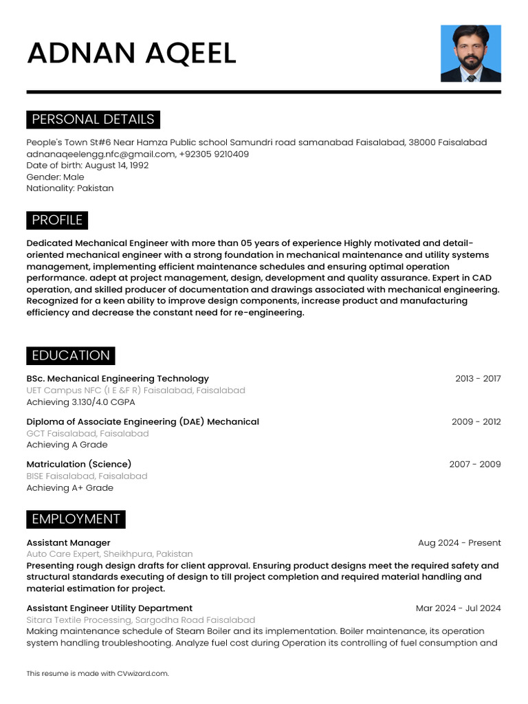 Mechanical Engineer Resume of Adnan Aqeel | PDF | Computer Aided Design | Mechanical Engineering