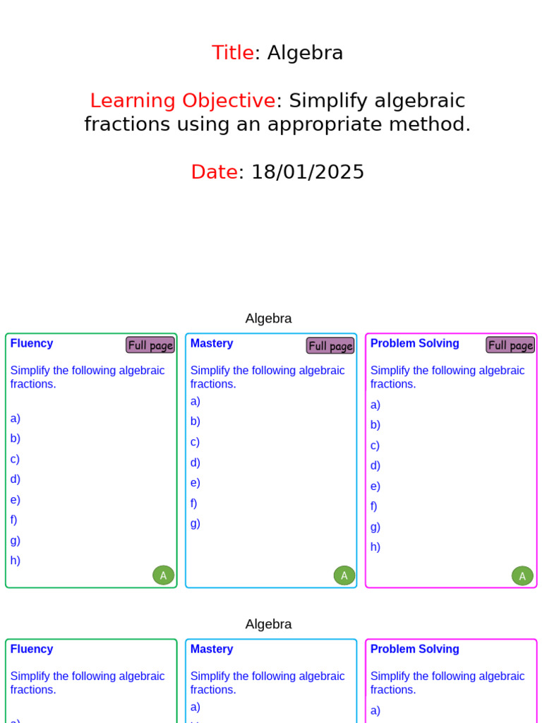 Simplifying Algebraic Fractions Guide | PDF | Mathematics | Algebra
