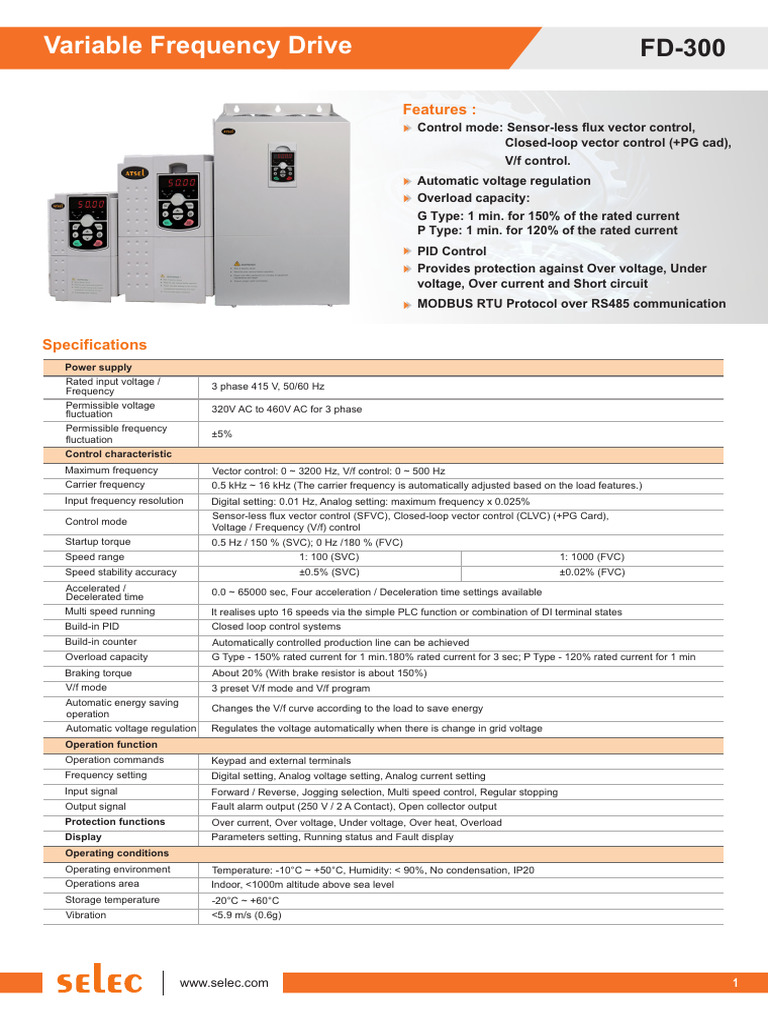 FD-300 Variable Frequency Drive Overview | PDF | Electrical Engineering ...