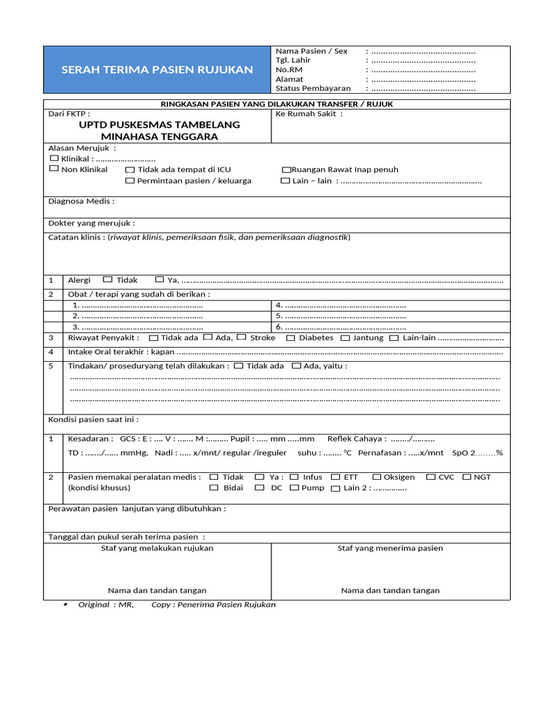 FORM SERAH TERIMA PASIEN Fix | PDF