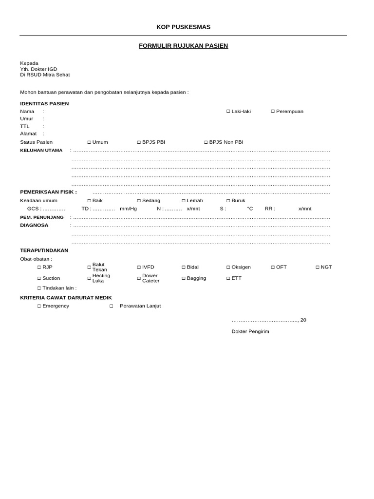 Form Rujukan Pasien UGD PKM Fix | PDF