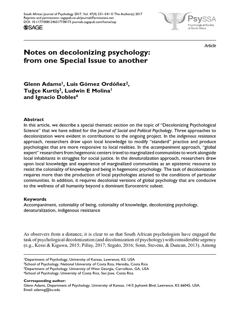 Notes_on_decolonizing_psychology_from_on | PDF | Psychology | Liberal ...