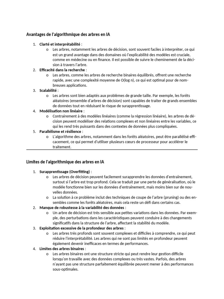 Avantages et limites des arbres en IA | PDF | Parallélisme ...