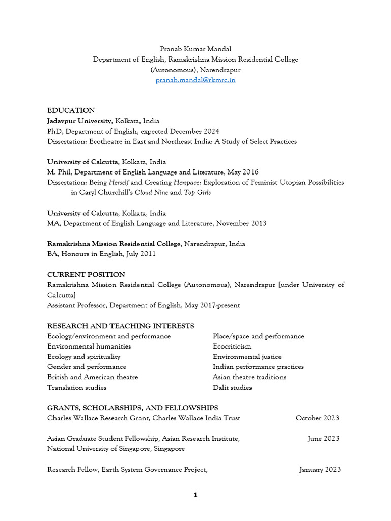 Pranab CV - Pranab Kumar Mandal | PDF
