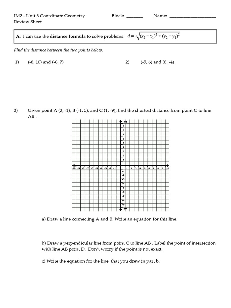 Unit 6 Coordinate Geometry - Review - Iskl - Im2 | PDF | Line (Geometry ...