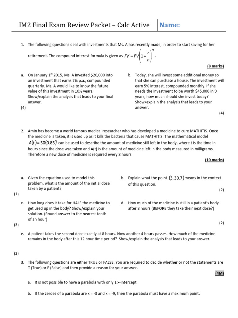 Final Exam Review Packet June 2015 - CA | PDF | Dose (Biochemistry ...