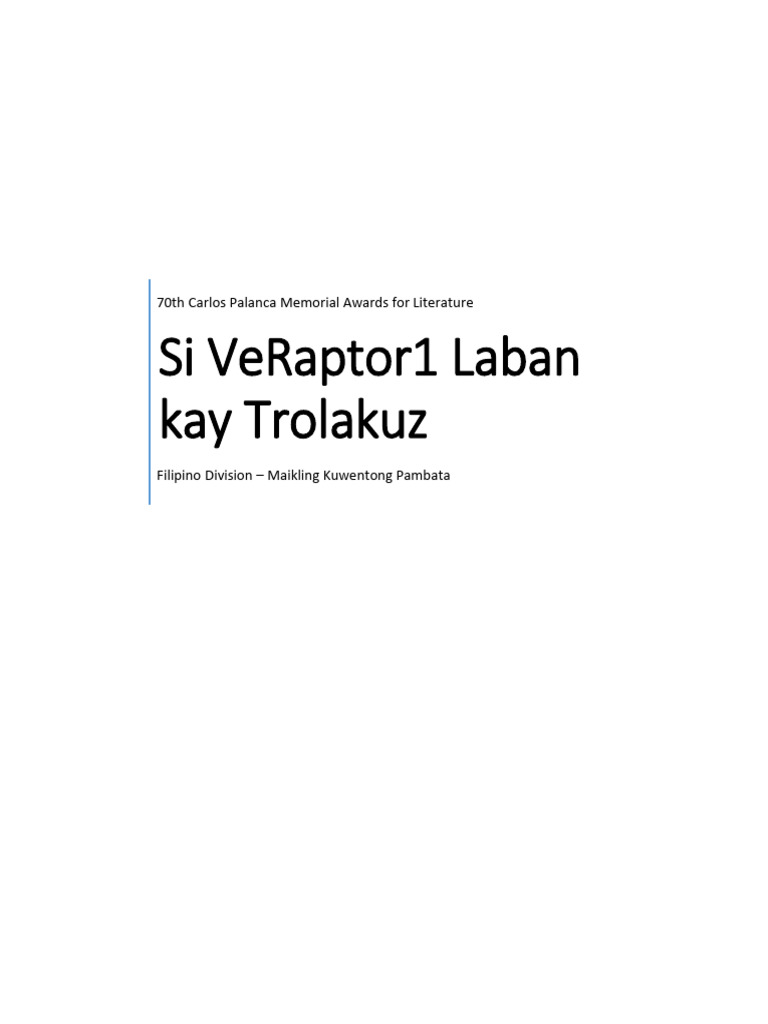 Si VeRaptor1 Laban Kay Trolakuz SSC F 1ST - PRIZE | PDF