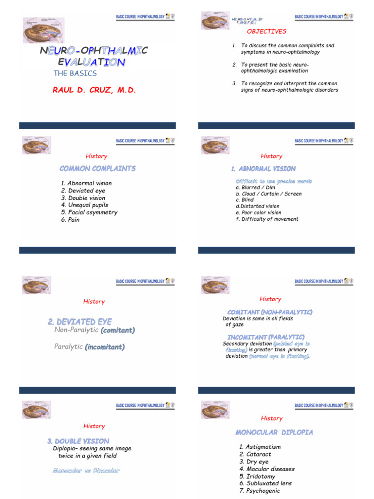 Handout - RCruz - Neuro-Ophthalmic Evaluation - The Basics | PDF | Visual System | Visual Acuity