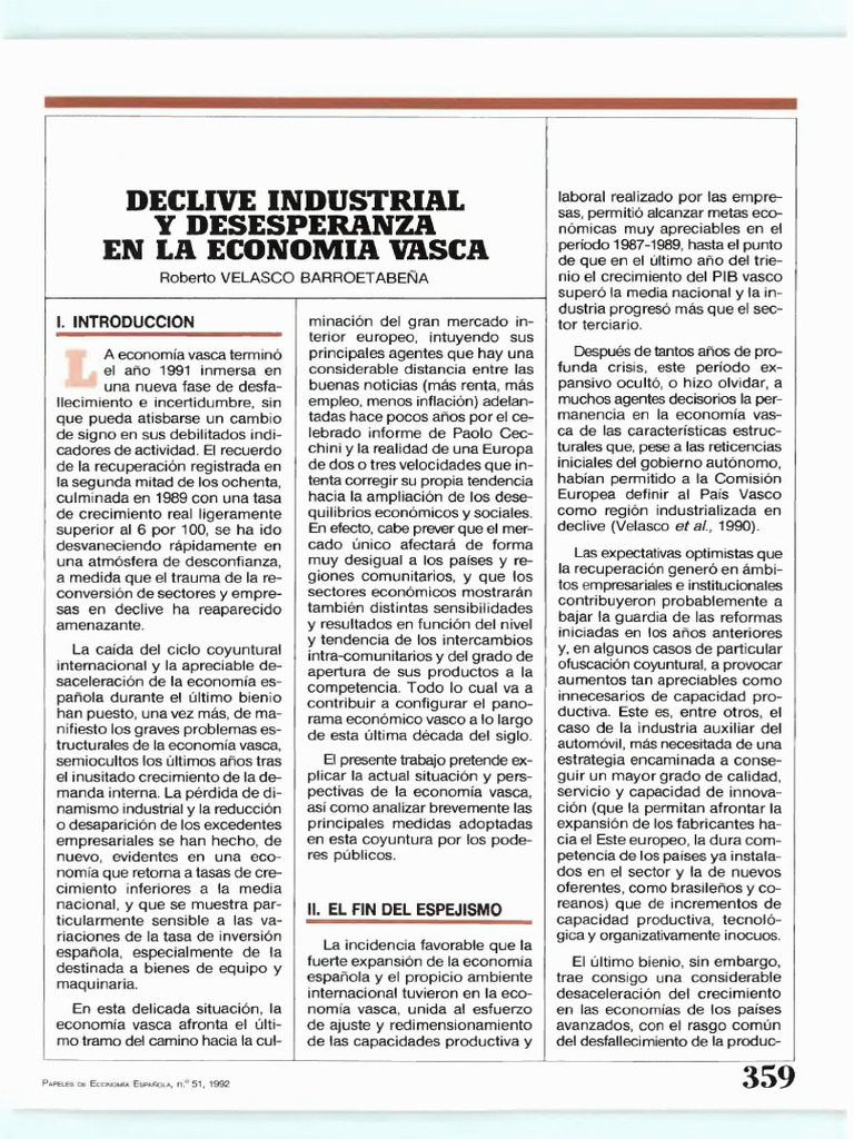 Declive Industrial en La Economía Vasca | PDF