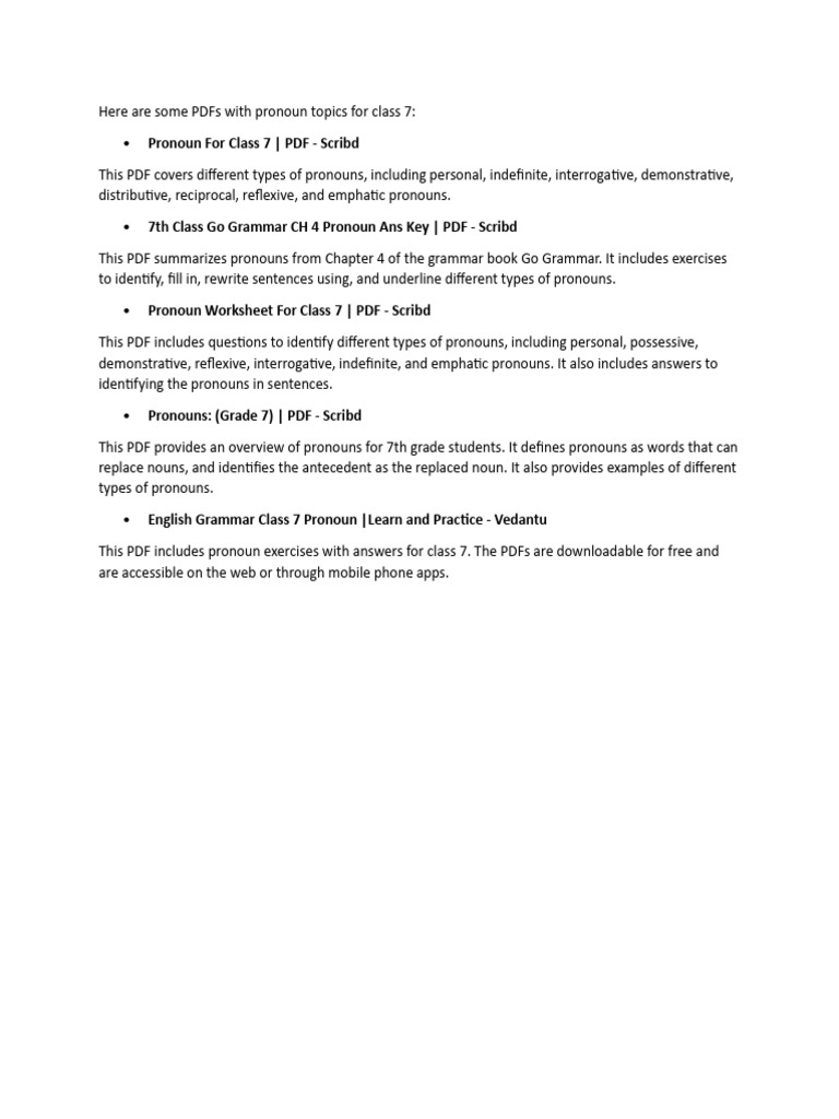 Class 7 Pronoun Resources PDFs | PDF