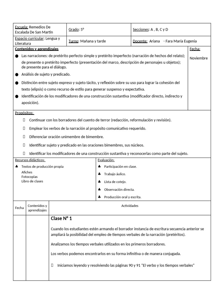 Secuencia de Verbos, Oración U y B. Sujeto y Predicado. Construcción Sustantiva | PDF ...