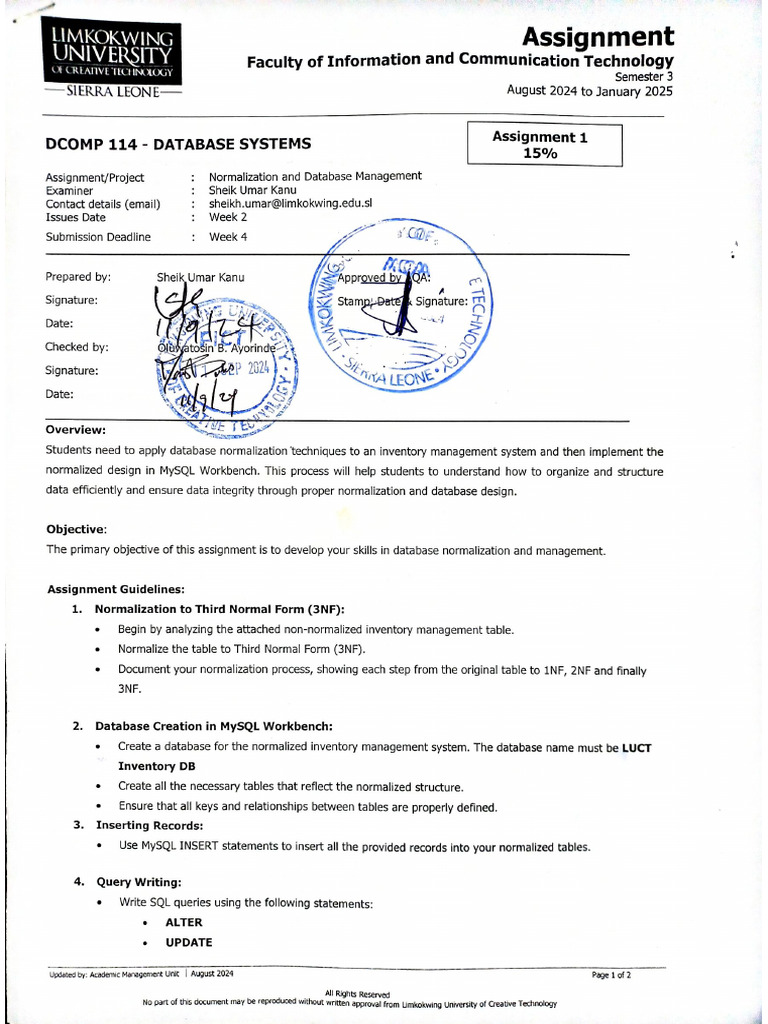 Database Systems Assignment 1 | PDF