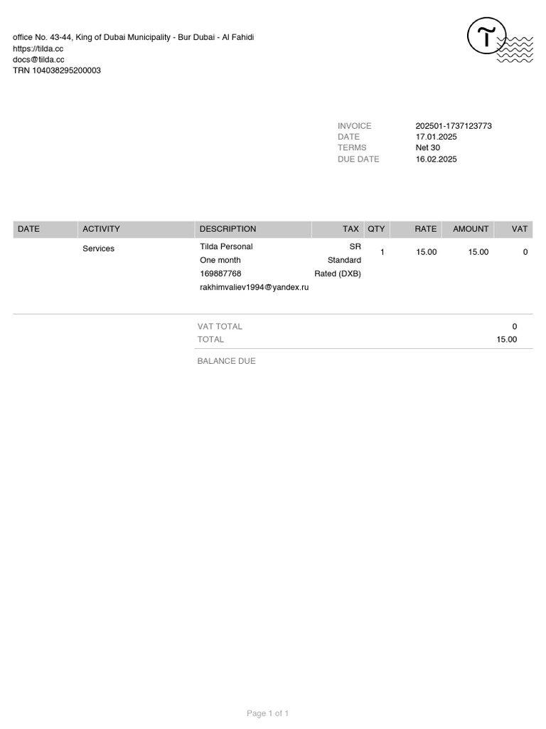 Tilda Platform Invoice Details | PDF