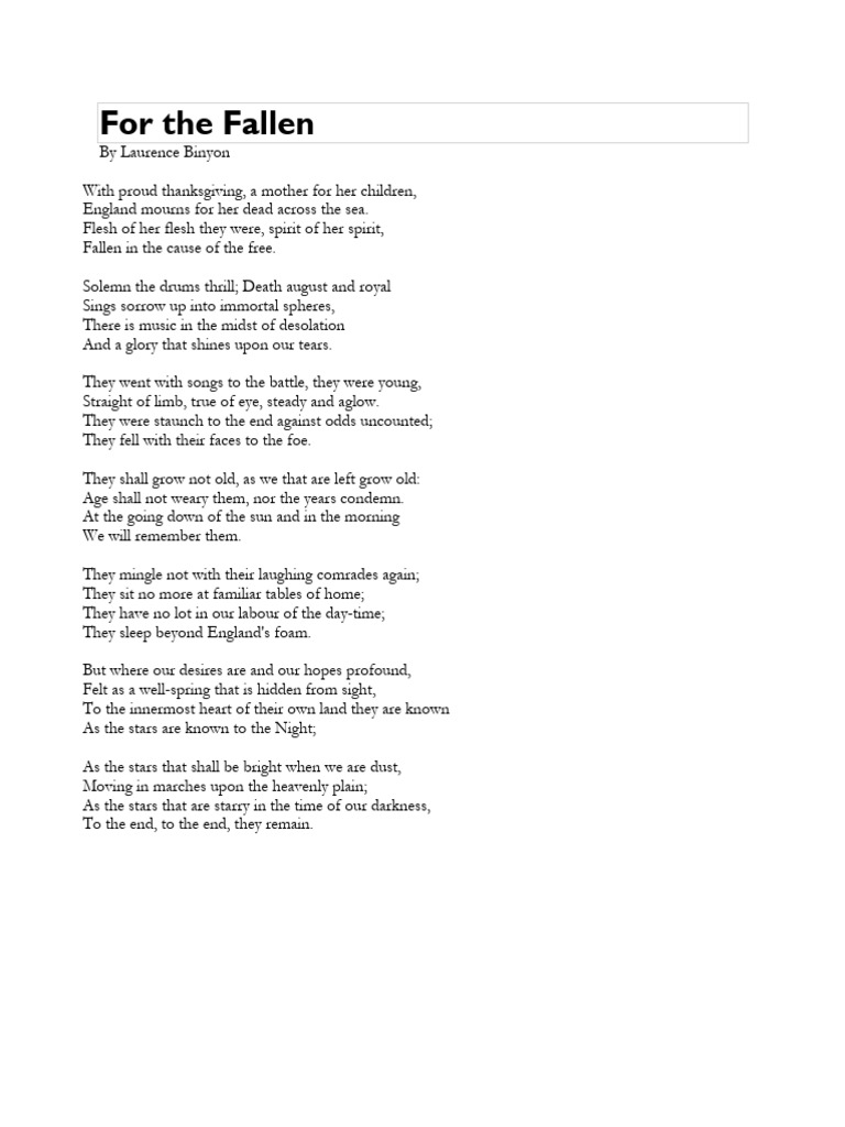 FOR THE FALLEN POEM PDF | PDF