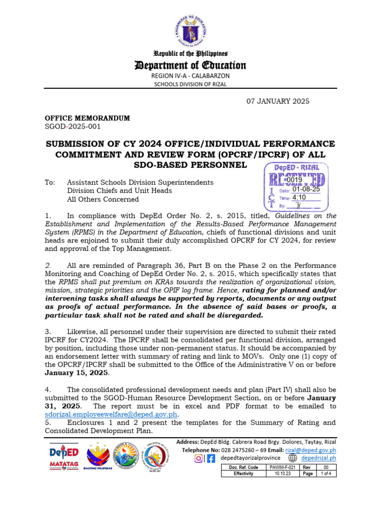 OPCRF/IPCRF Submission Guidelines 2024 | PDF