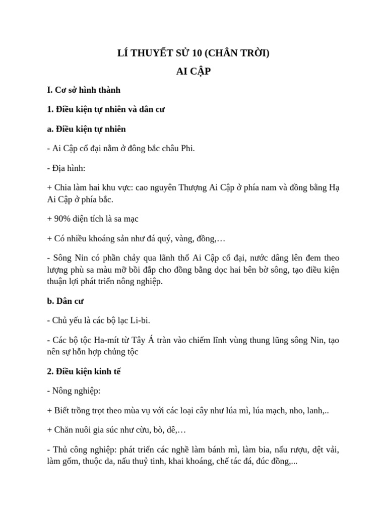 LÍ THUYẾT SỬ 10 GK1 | PDF