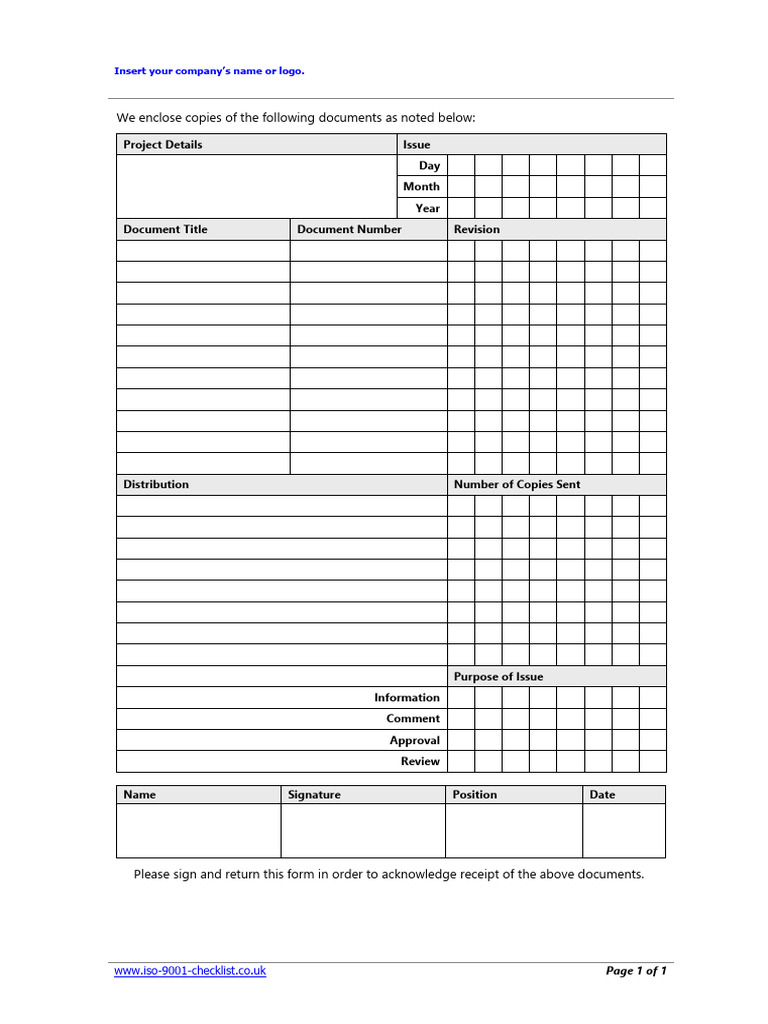Document Issue Sheet SAMPLE | PDF