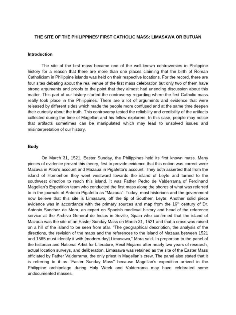 The Site of The Philippines First Catholic Mass Limasawa or Butuan | PDF