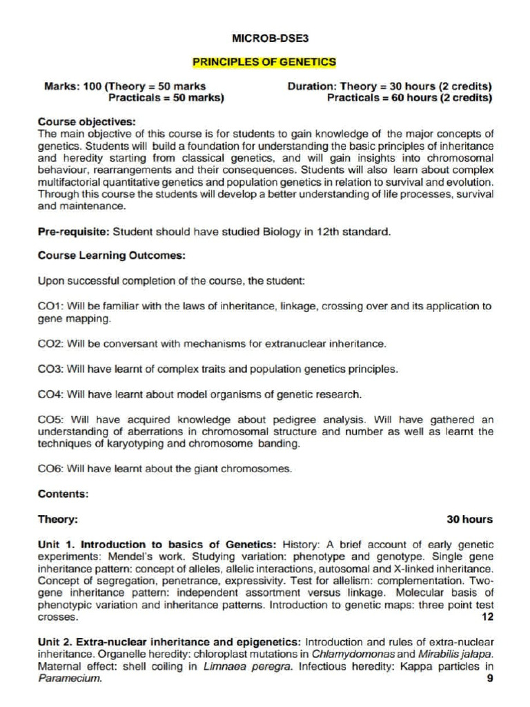 Syllabus Ugcf Principles of Genetics DSE | PDF