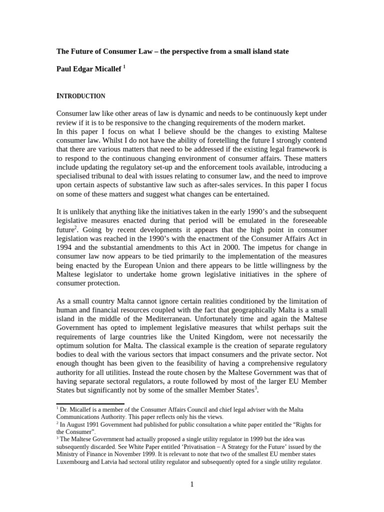 Future of Consumer Law in Malta | PDF | Consumer Protection ...