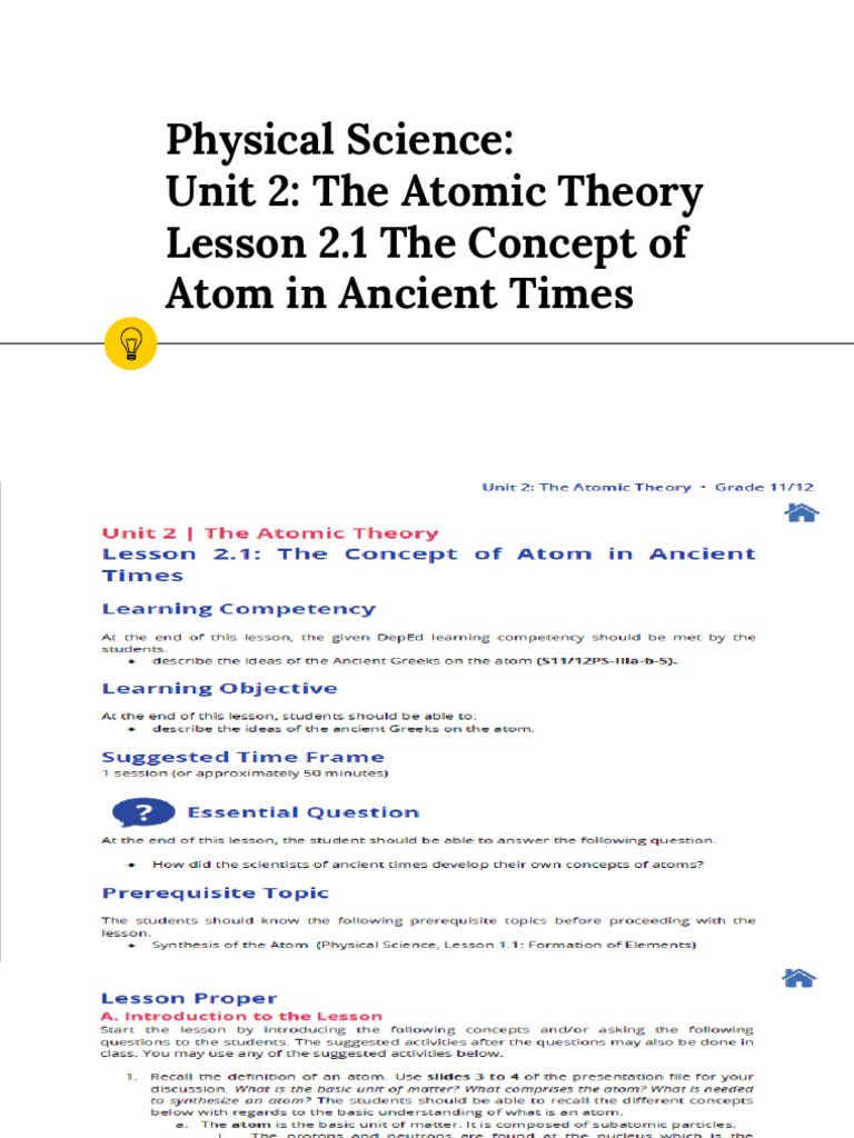 Physical Science: Unit 2: The Atomic Theory Lesson 2.1 The Concept of ...