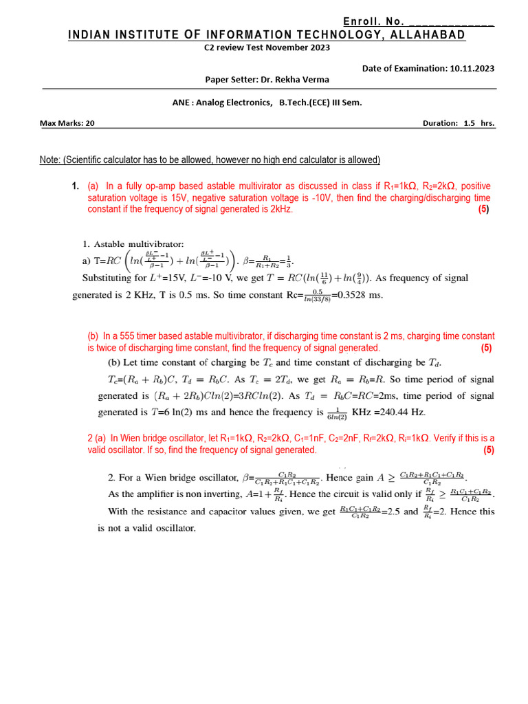 C2 Review Test: Analog Electronics Nov 2023 | PDF