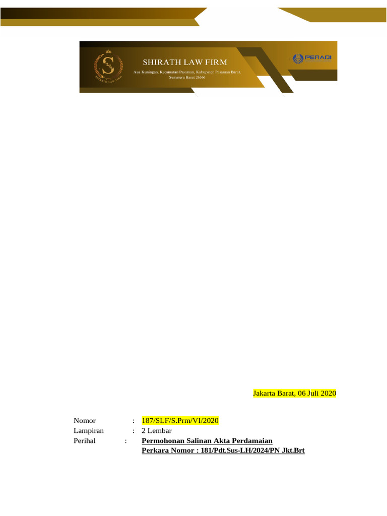 Permohonan Salinan Akta Perdamaian | PDF