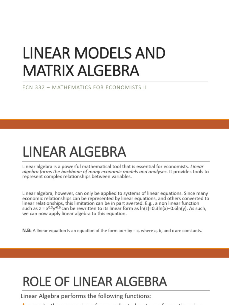 Linear Models and Matrix Algebra PDF - 024349 | PDF | Matrix ...