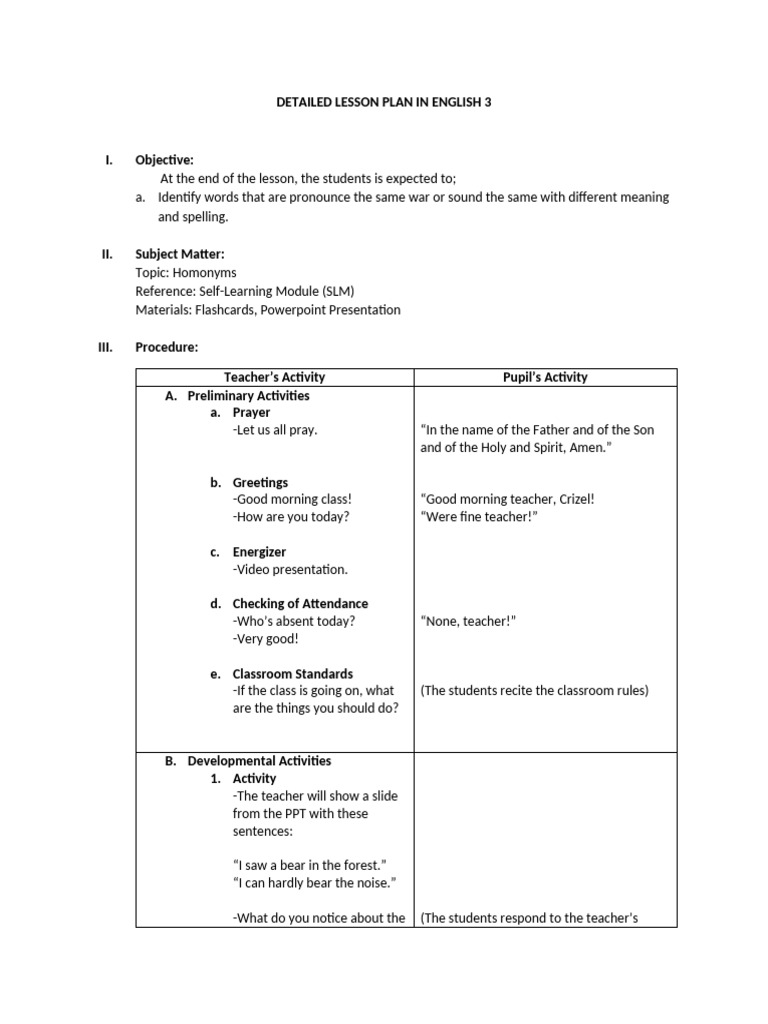 Detailed Lesson Plan in English 3 | PDF | Teachers | Learning