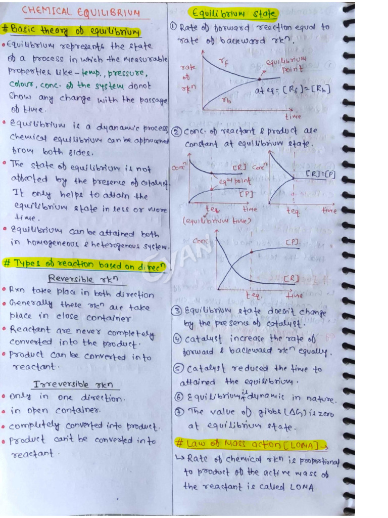 Chemical Equilibrium Short Notes | PDF