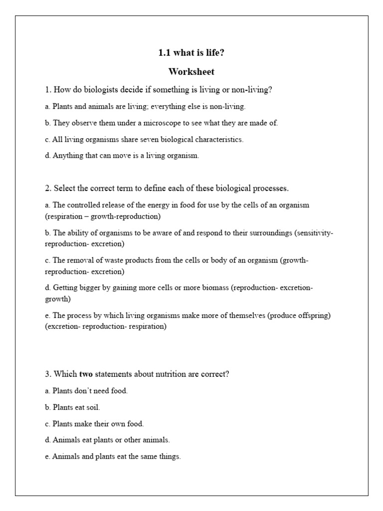 What Is Life Worksheet | PDF